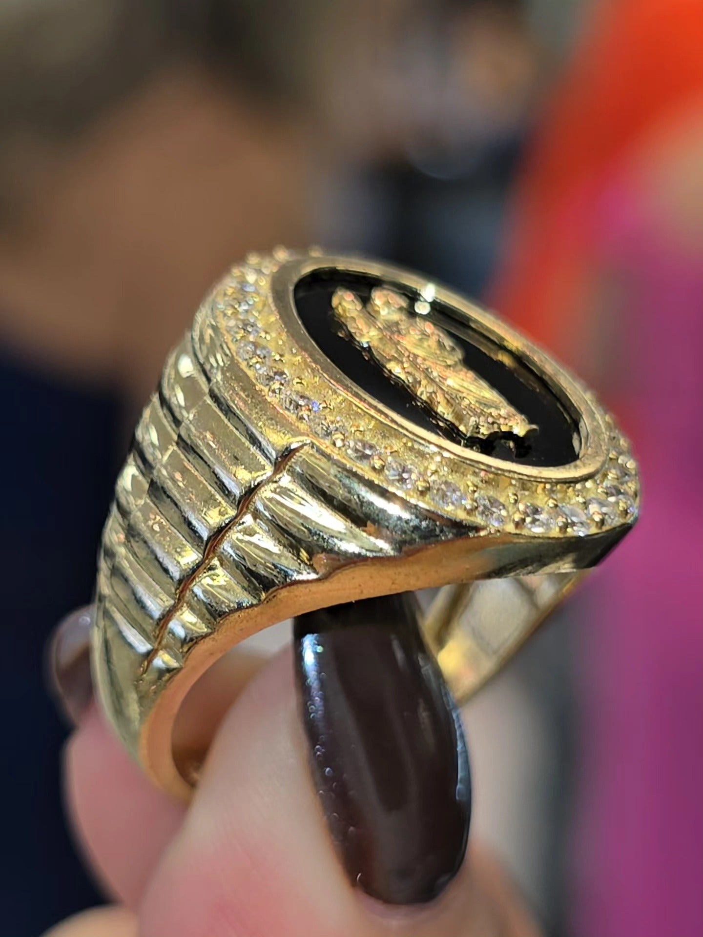 Saint Design Gold Ring with Zirconia Border – TAMAYO GOLD LLC